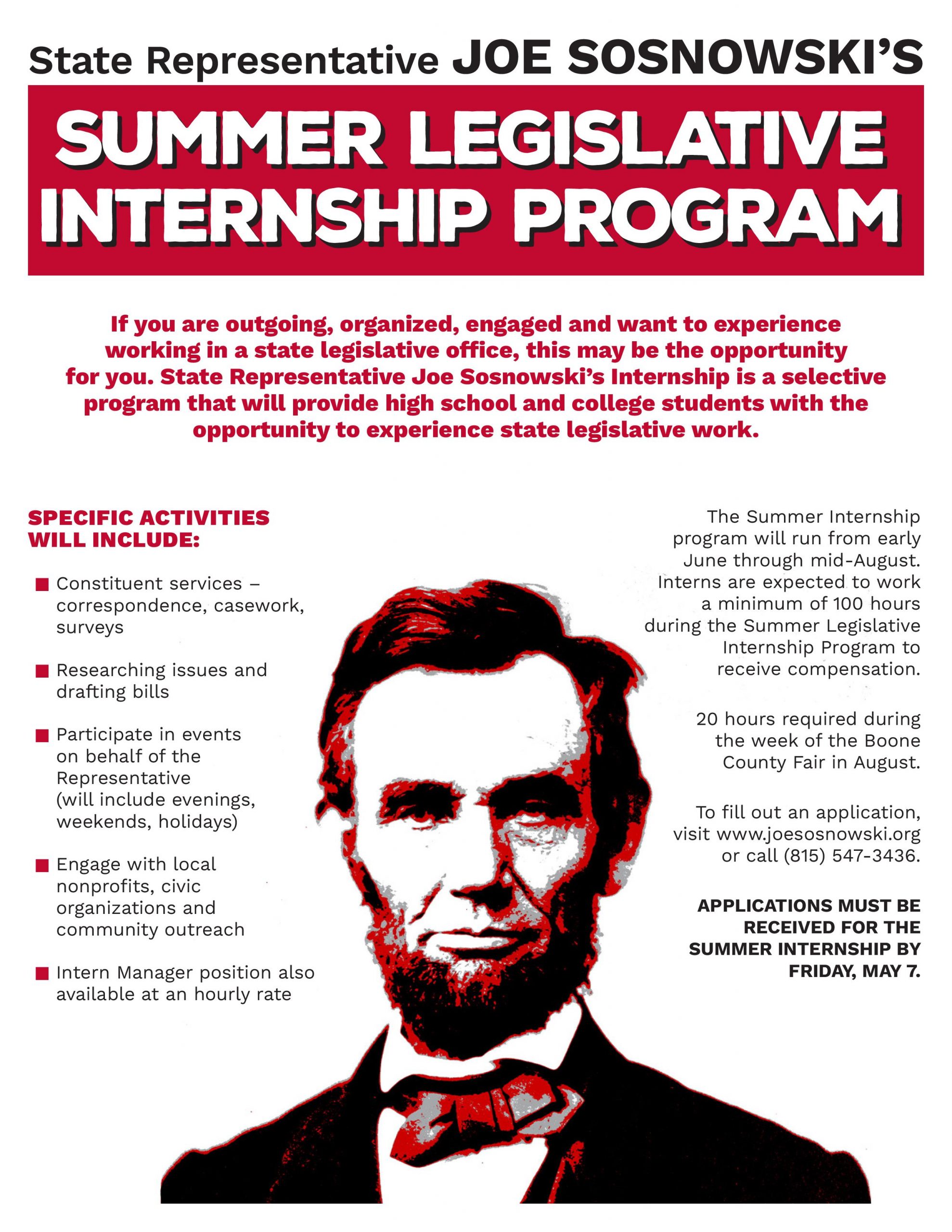Apply Now: Summer Legislative Internship Program - Joe Sosnowski
